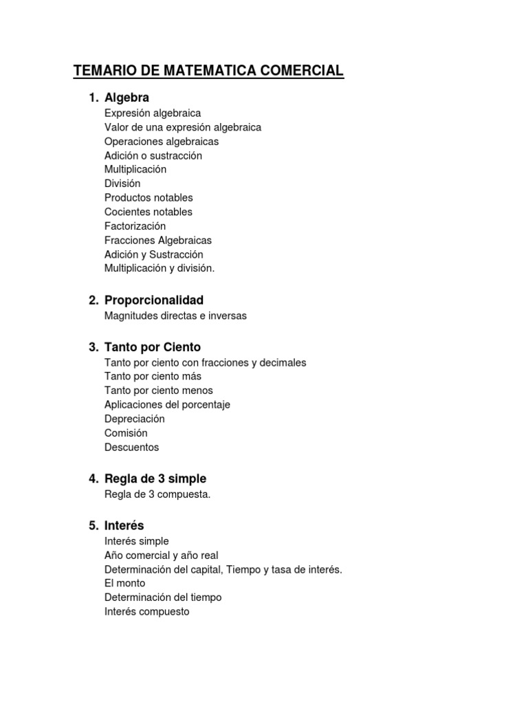 Temario de Matematica Comercial | PDF