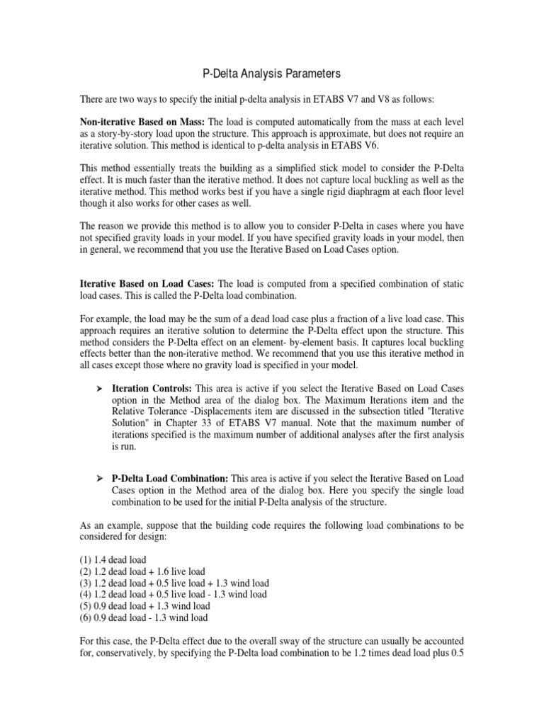 P-Delta Analysis Methods in ETABS | PDF