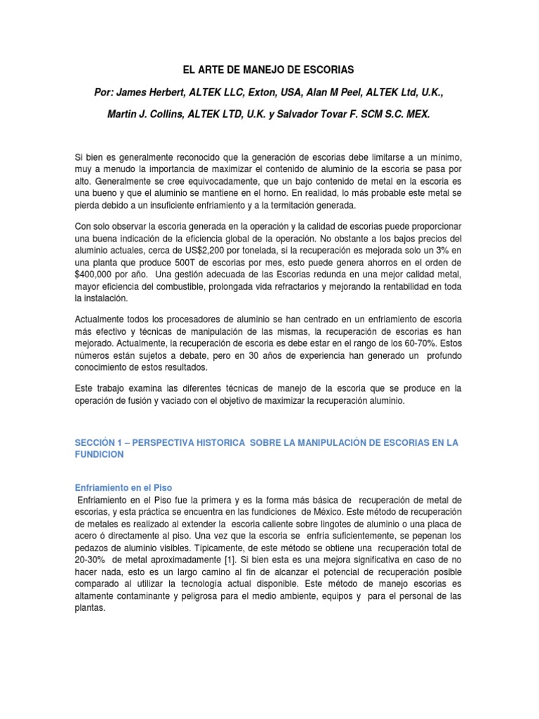 Manejo Eficiente de Escorias de Aluminio | PDF | Aluminio | Fundición
