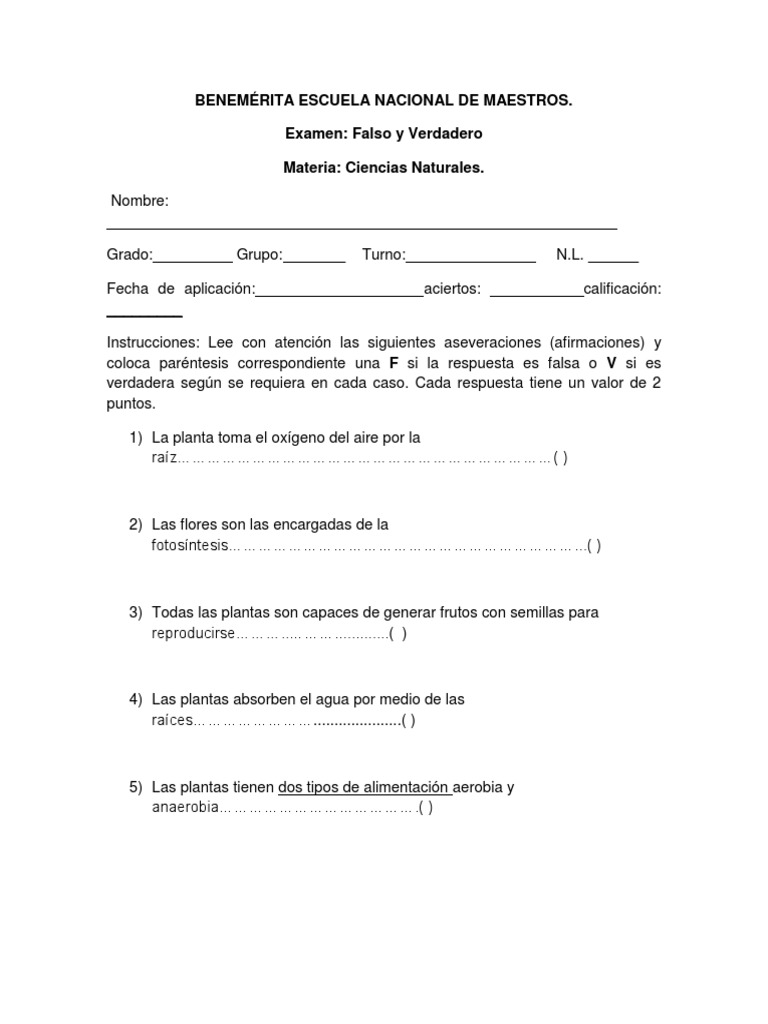 Exámen de Falso o Verdadero | PDF