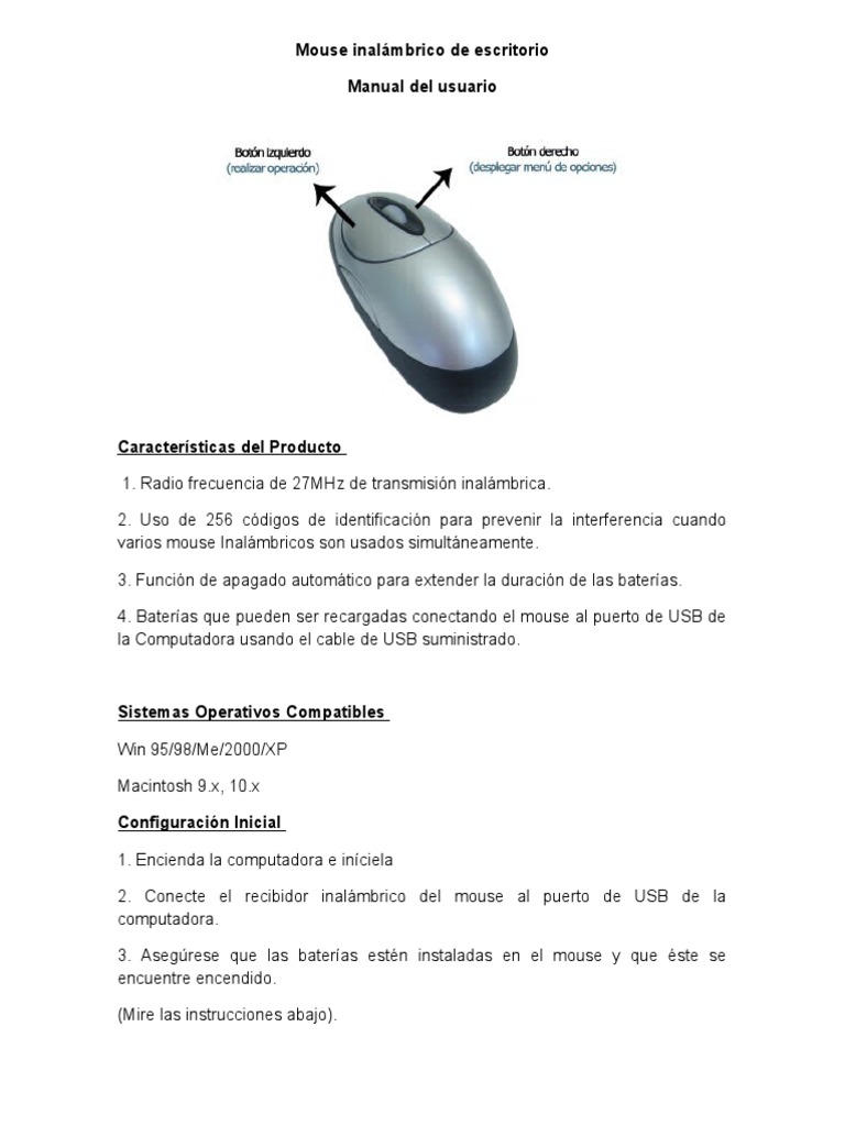 Manual de Usuario Del Mouse | PDF | Inalámbrico | Point and Click