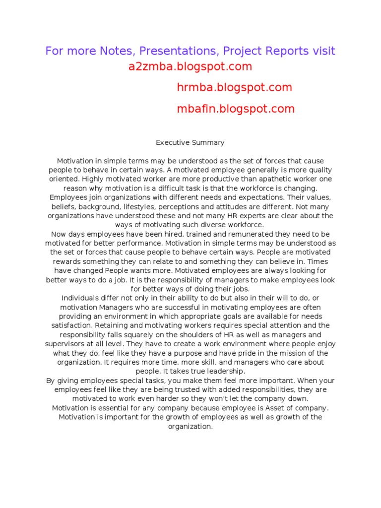 Employee Motivation Project Report | PDF | Goal Setting | Motivation