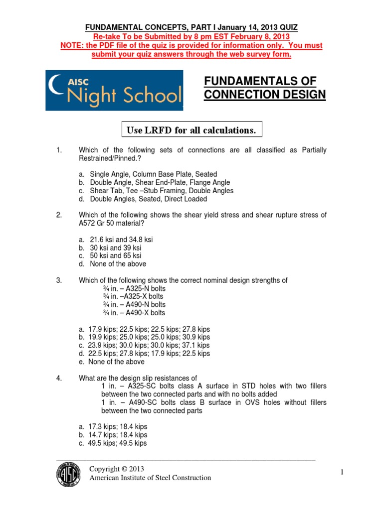 Quiz AISC | PDF | Screw | Strength Of Materials