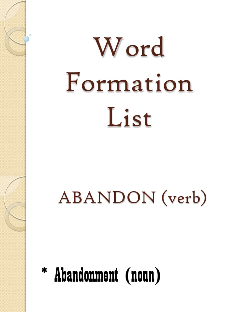 Word Formation List 1 | PDF | Verb | Adjective