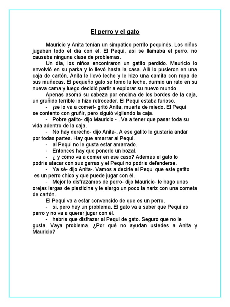 Cuento infantil: El perro y el gato | PDF | Ocio | Bebidas