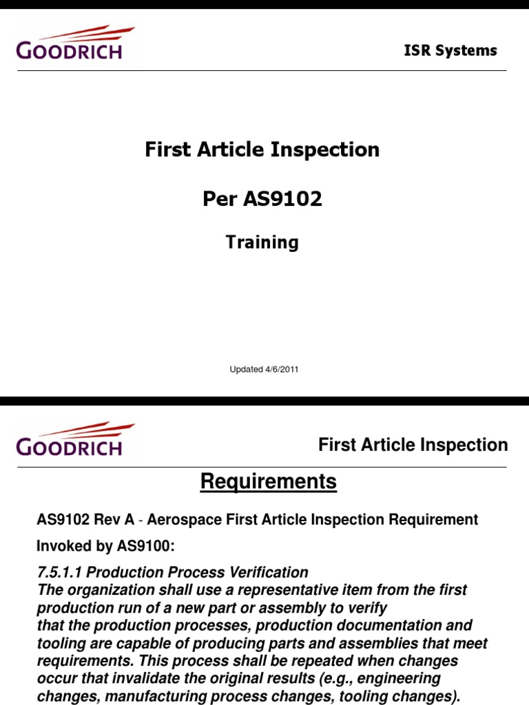 First Article Inspection Fai As9102 Presentation Download Free Pdf