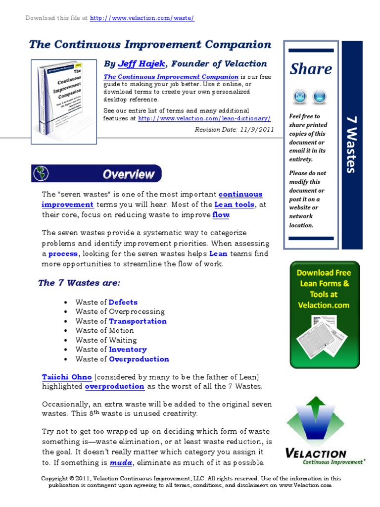 7-Wastes of Continuous Improvement | PDF | Lean Manufacturing | Process ...