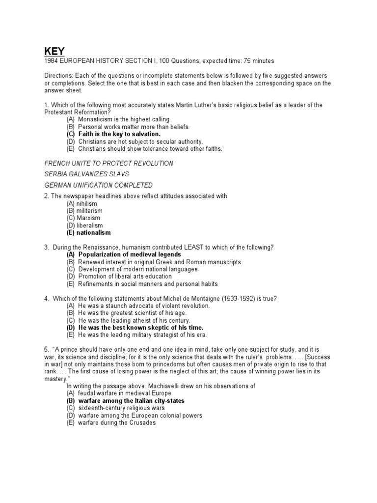 1984 AP Euro Exam - Bold Answers | PDF | Teaching Methods & Materials