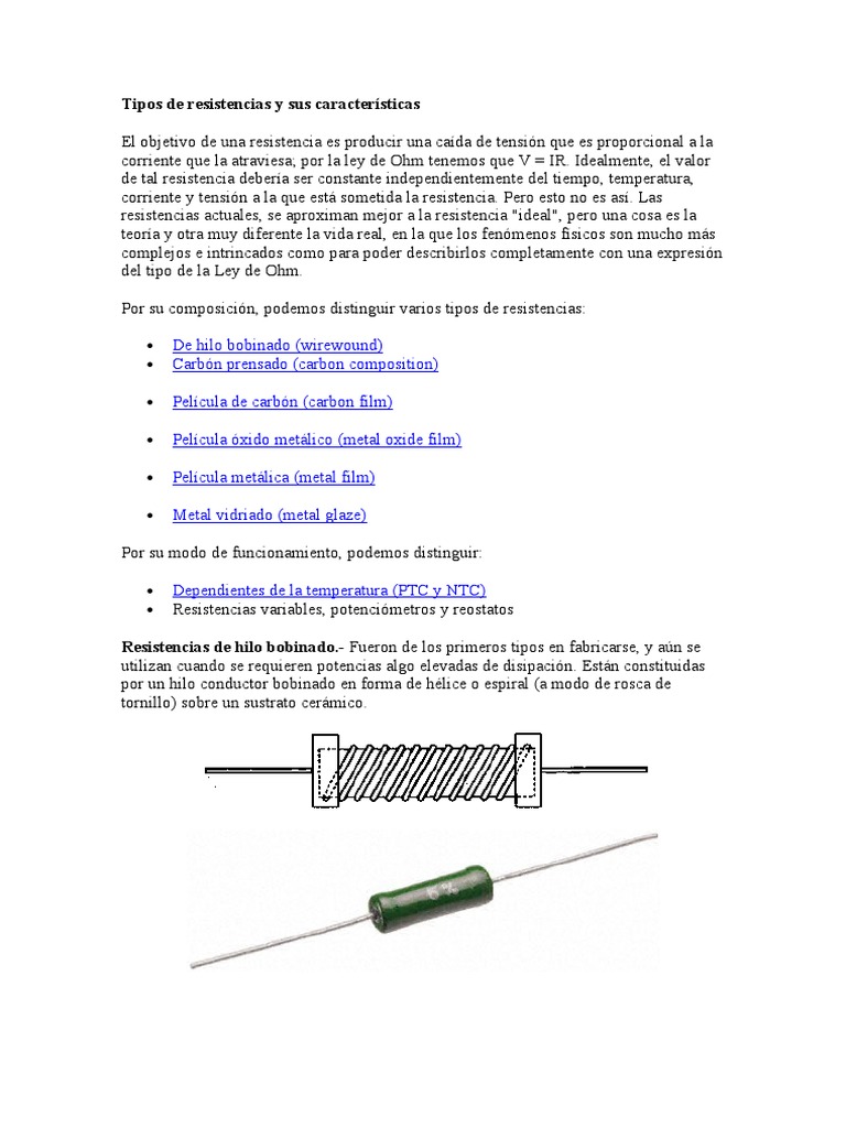 Tipos de Resistencias y Sus Caracteristicas | Descargar gratis PDF ...
