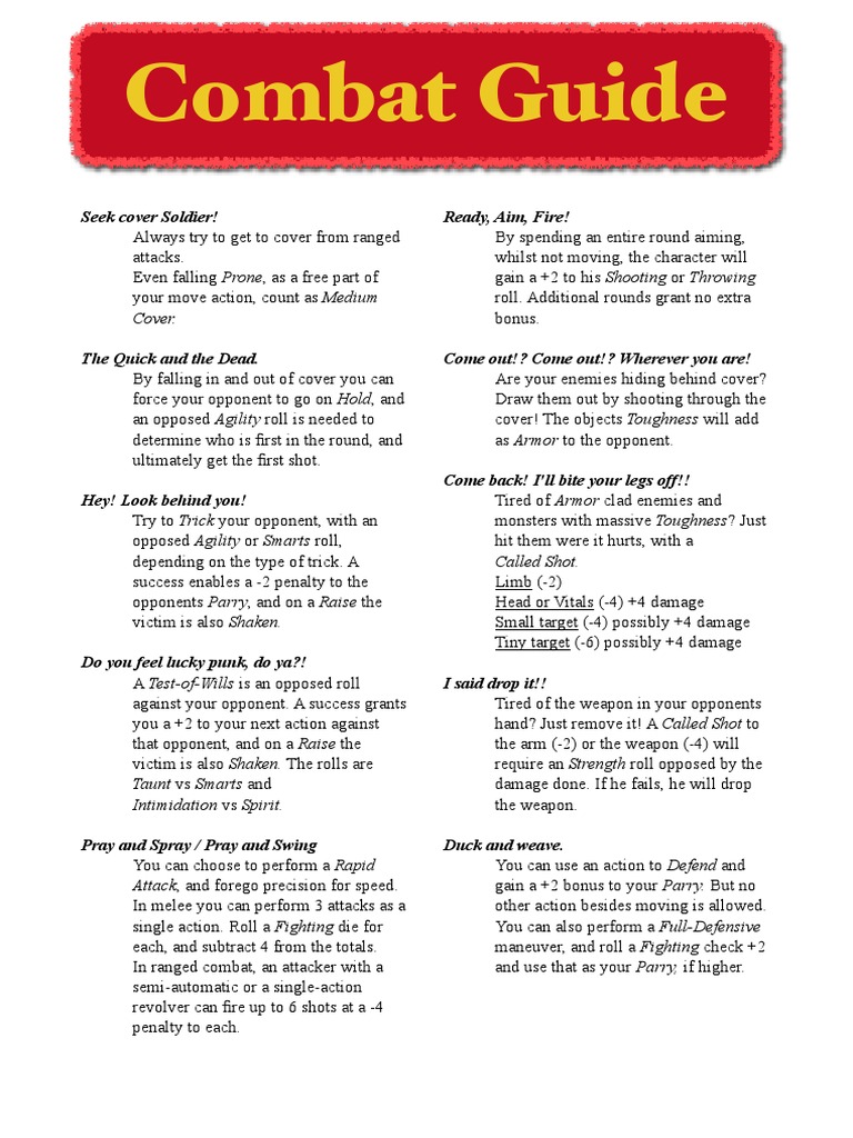 Combat Guide Savage Worlds | PDF | Trigger (Firearms) | Leisure