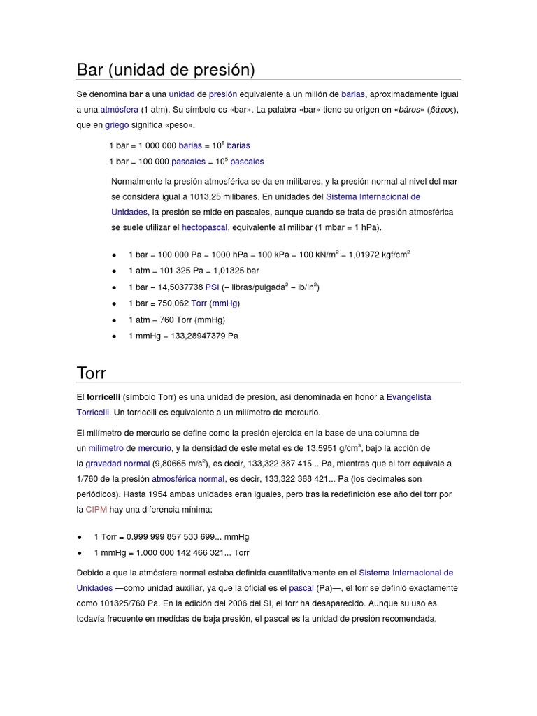 Bar | PDF | Pascal (Unidad) | Libras por pulgada cuadrada