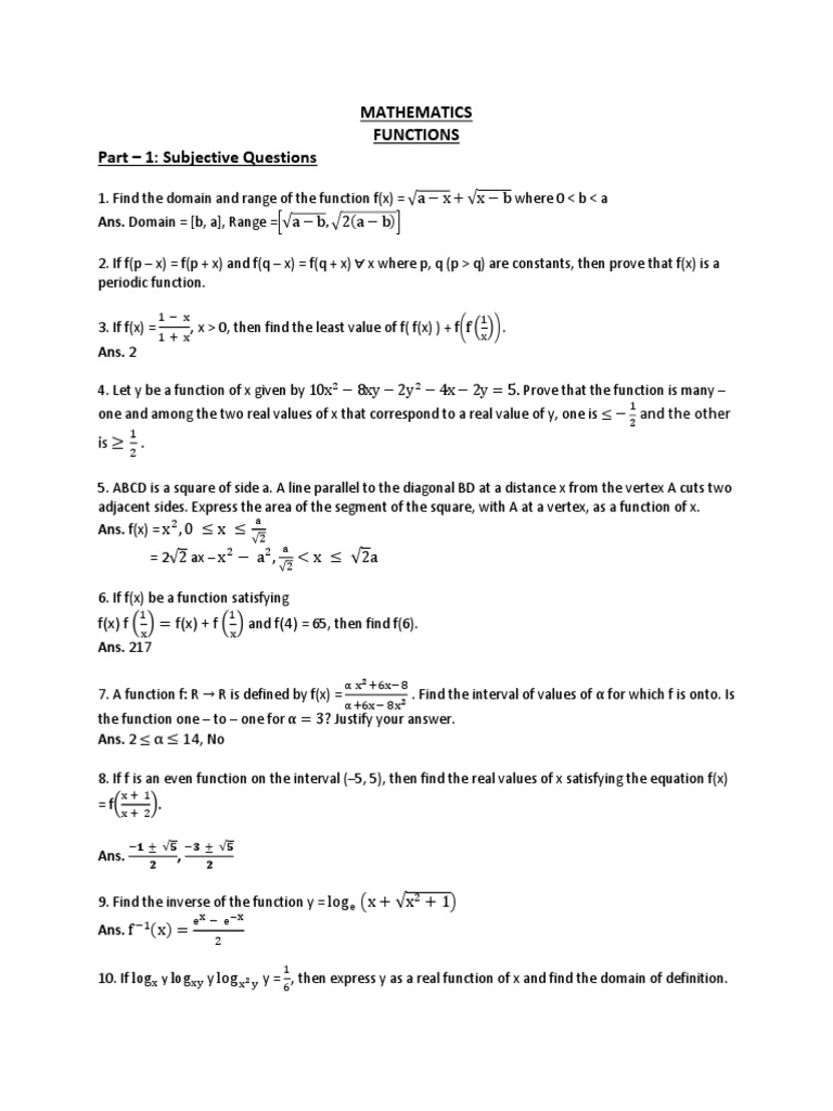 Mathematics Assignment - 1 - Functions | PDF | Function (Mathematics) | Logarithm
