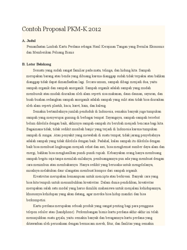 PKM Contoh Proposal PKM-K | PDF