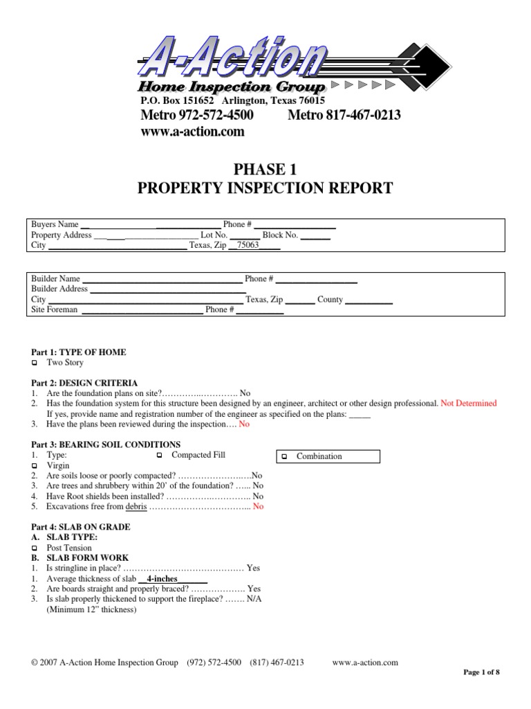 Phase 1 Pre-Pour Inspection Report | Concrete | Plumbing