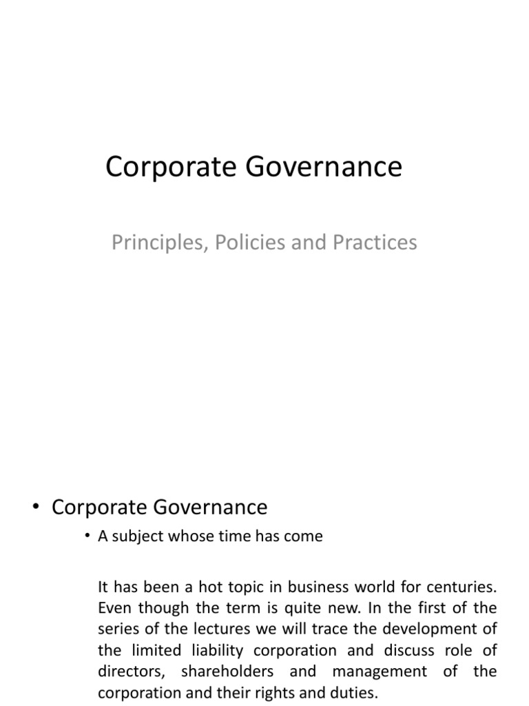 Evolution of Corporate Governance | PDF | Board Of Directors ...