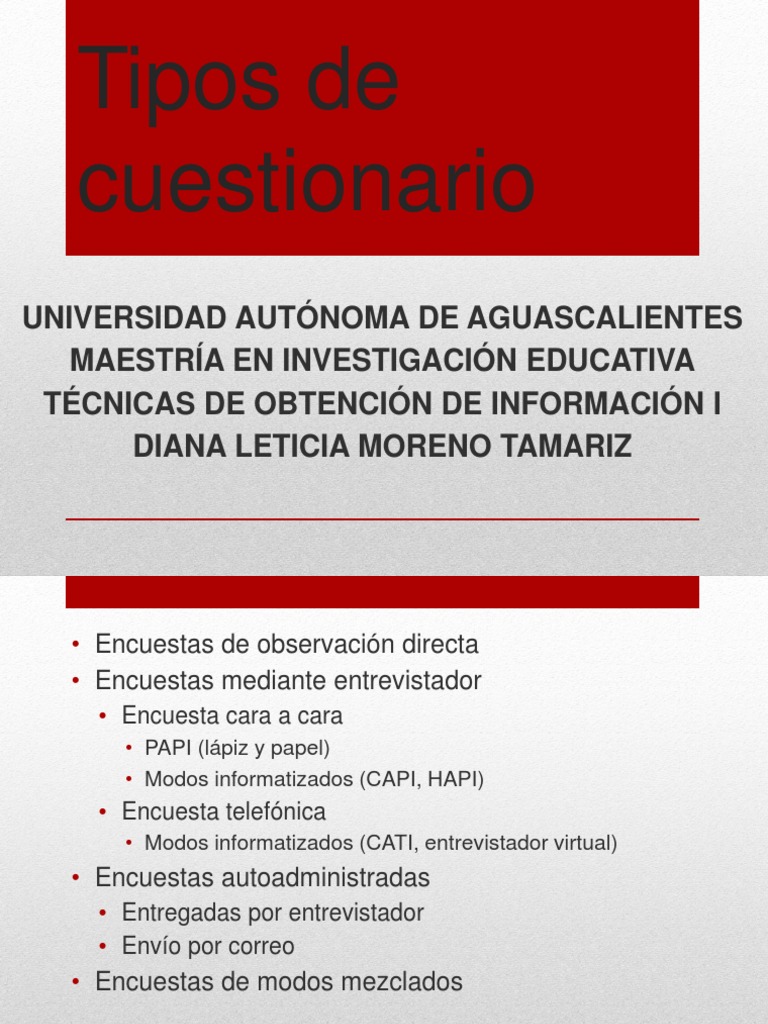 Tipos de Cuestionarios | Cuestionario | Metodología de encuesta