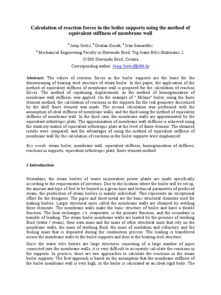 Calculation of Reaction Forces in The Boiler Supports Using The Method of Equivalent Stiffness ...