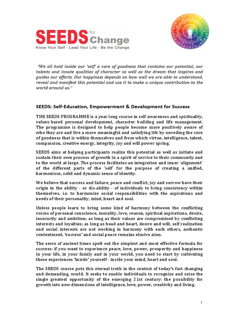 5-SEEDS For Change Concepts | PDF | Cognitive Science | Psychology