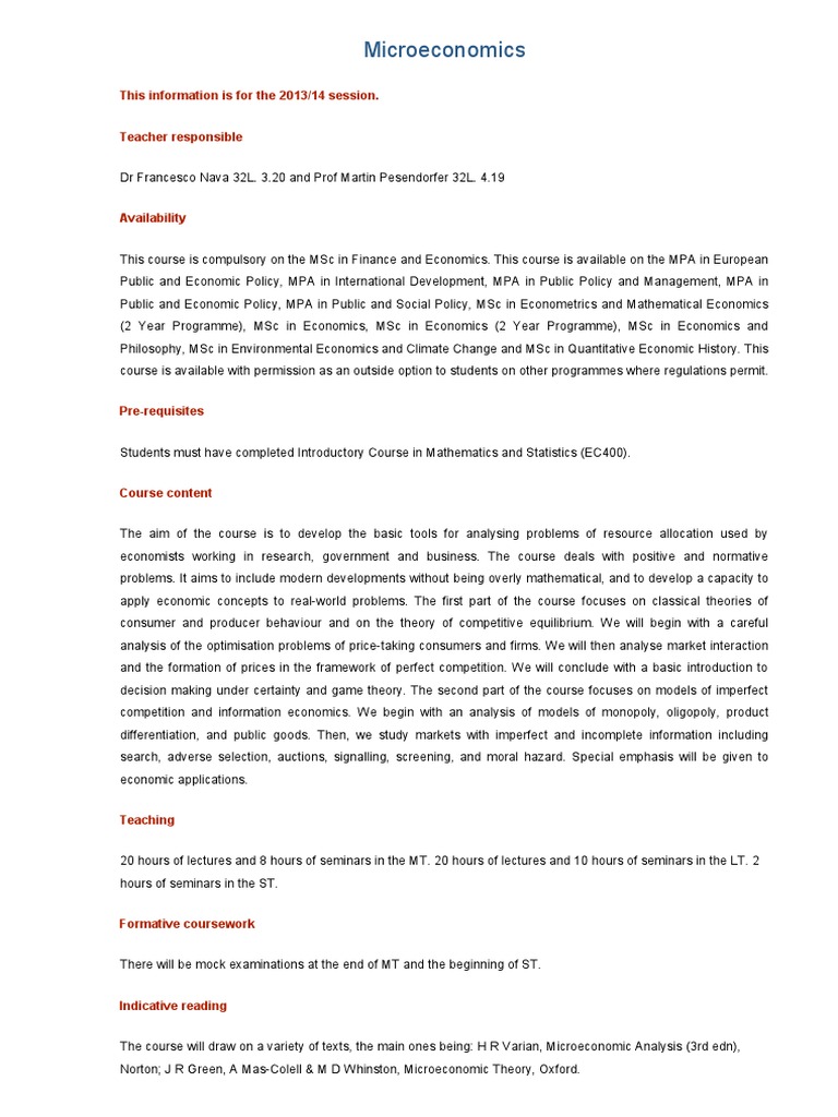 LSE MicroeconomicsMicroeconomics | PDF | Scientific Theories | Economics
