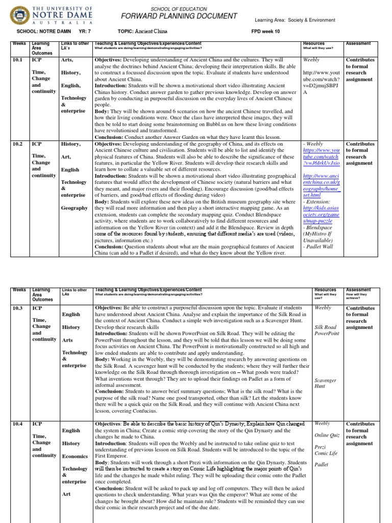 FPD 4 Lessons - Year 7 Ancient China | PDF | Geography | Educational ...