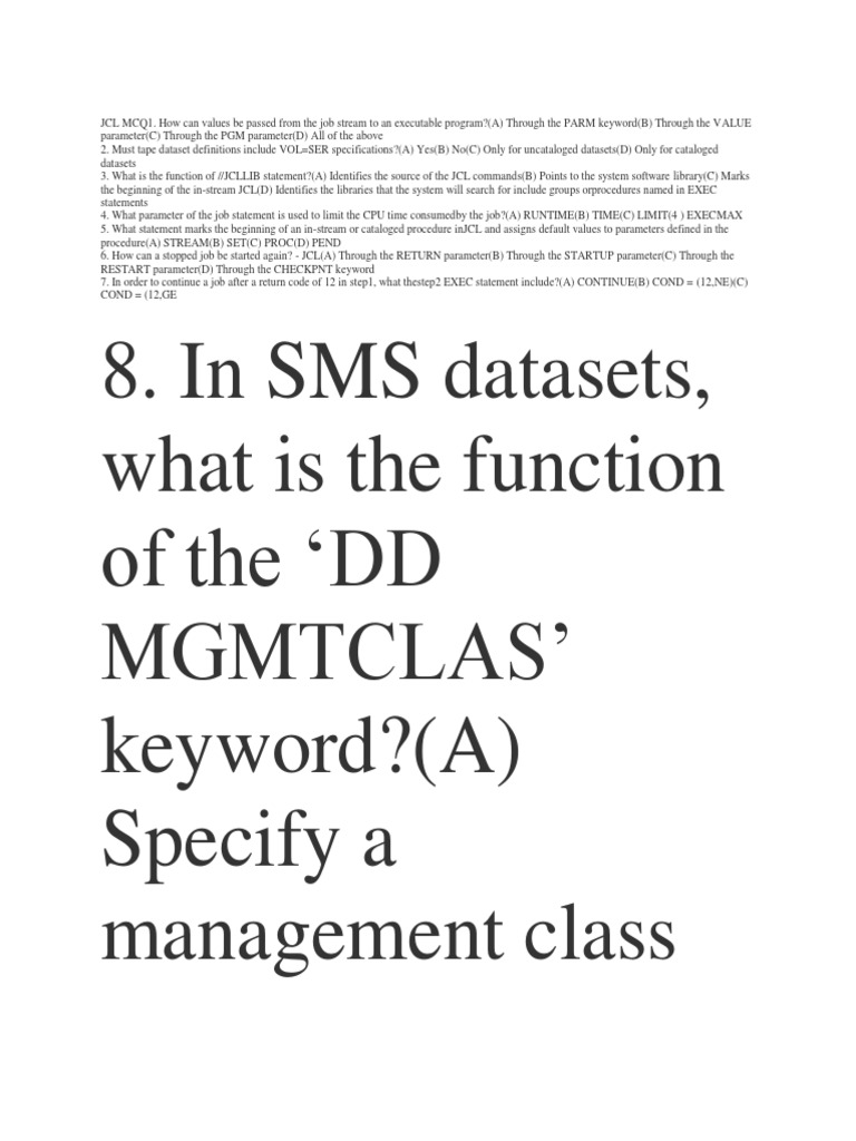 JCL MCQ1 | PDF | Parameter (Computer Programming) | C (Programming Language)