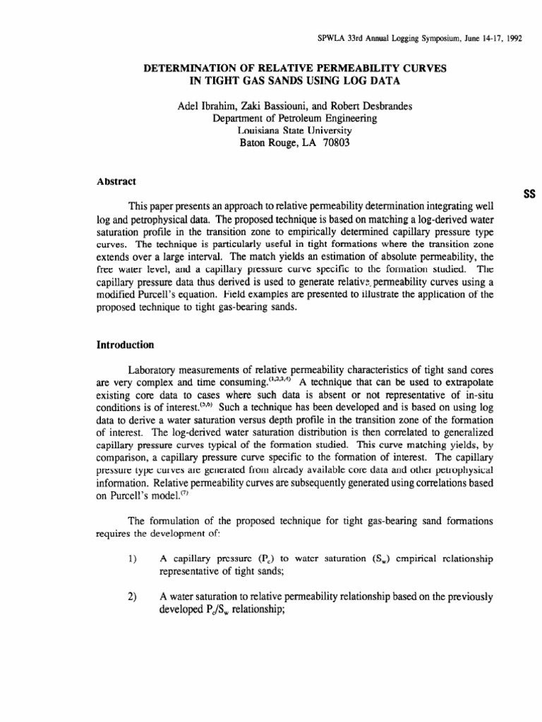 Determining relative permeability curves in tight gas sands using log ...