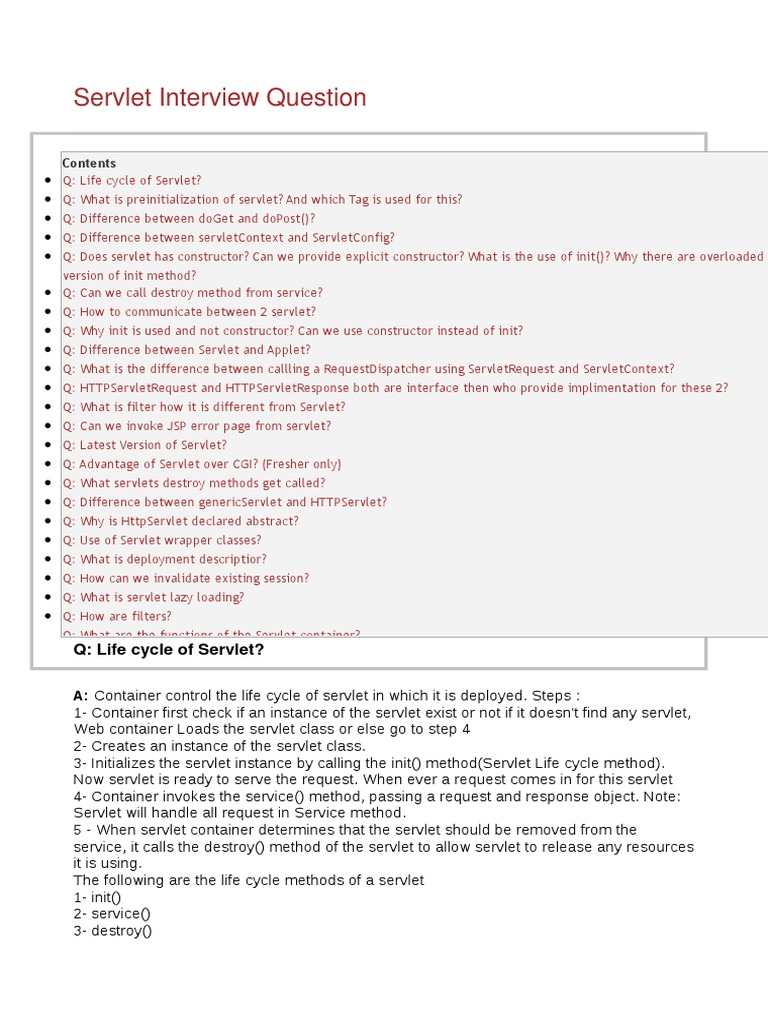 Servlet Interview Question: Q: Life Cycle of Servlet? | PDF | Java Servlet | Constructor (Object ...