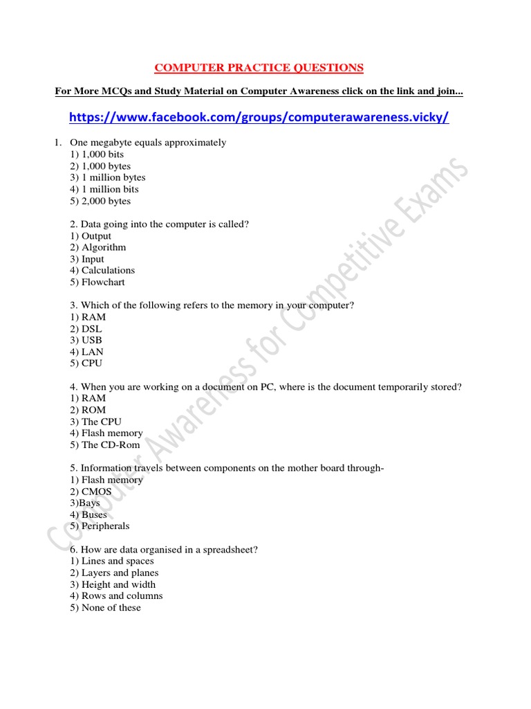 50 MCQs On Computer Awareness | PDF | Computer Data Storage | Computer ...