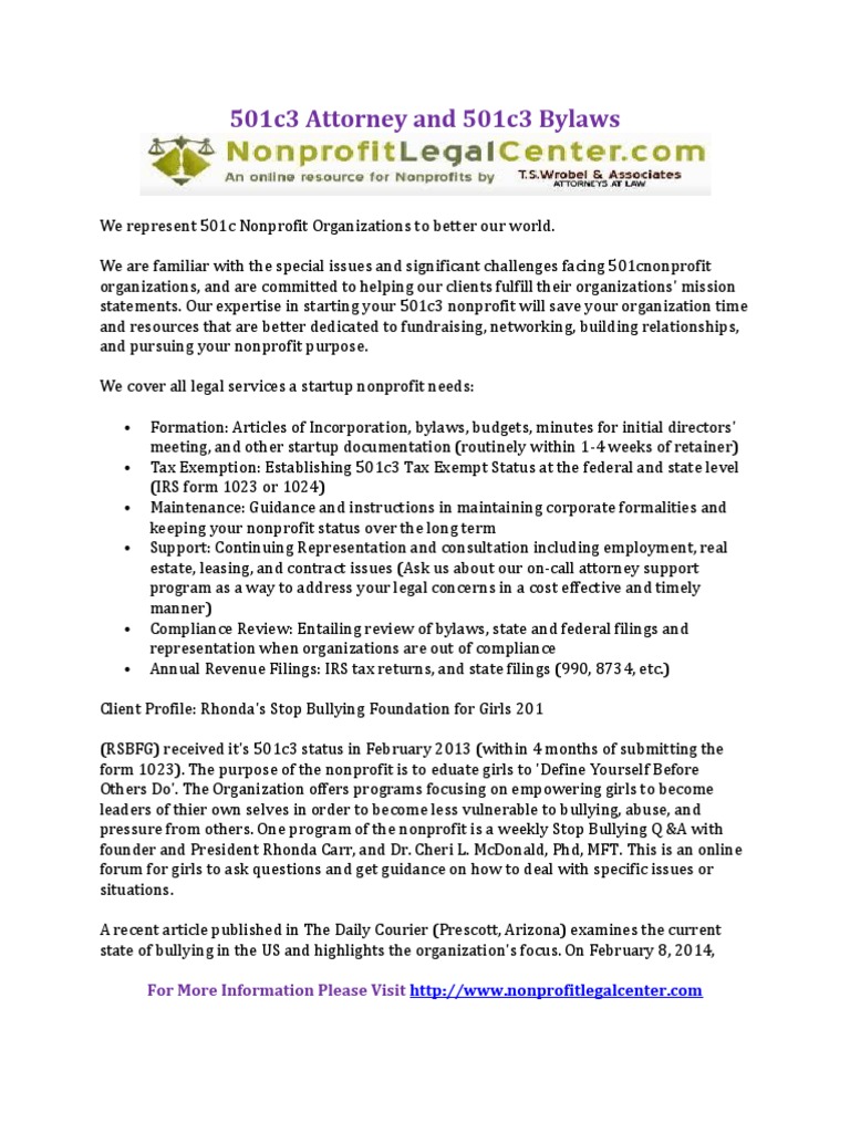501c3 Nonprofit Legal Services Guide | PDF | Nonprofit Organization ...