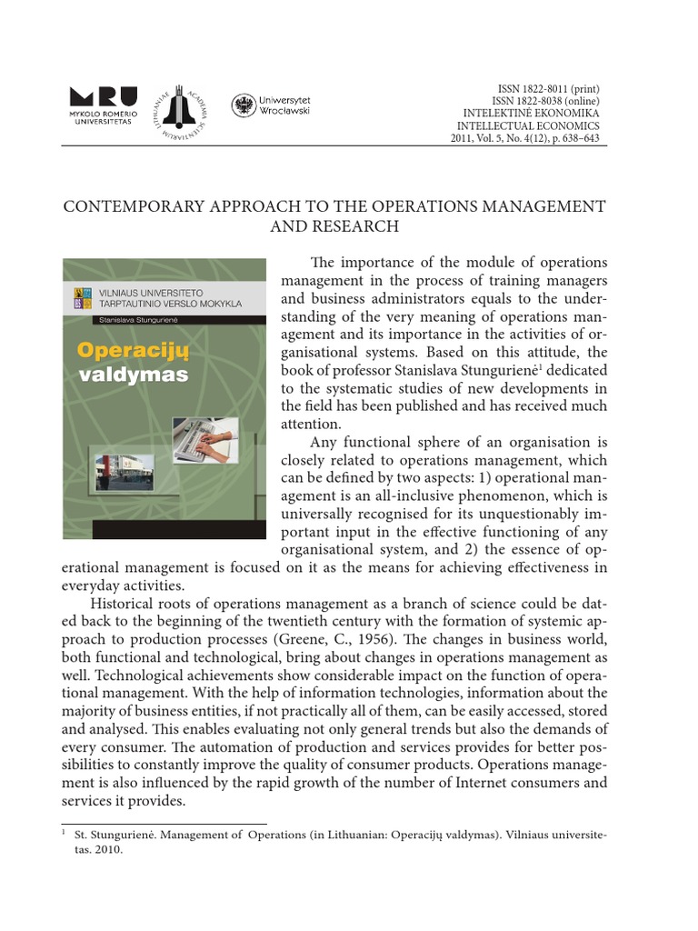 Contemporary Approach To The Operations Management and Research | PDF ...
