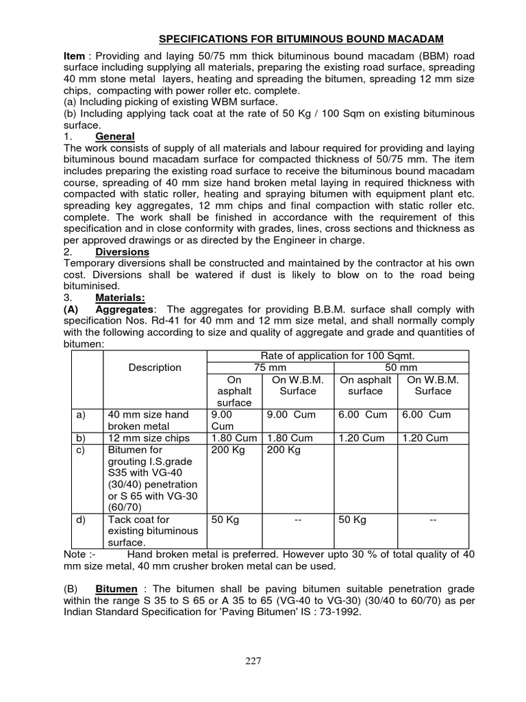 BBM Specification (227 229) | PDF | Asphalt | Road Surface