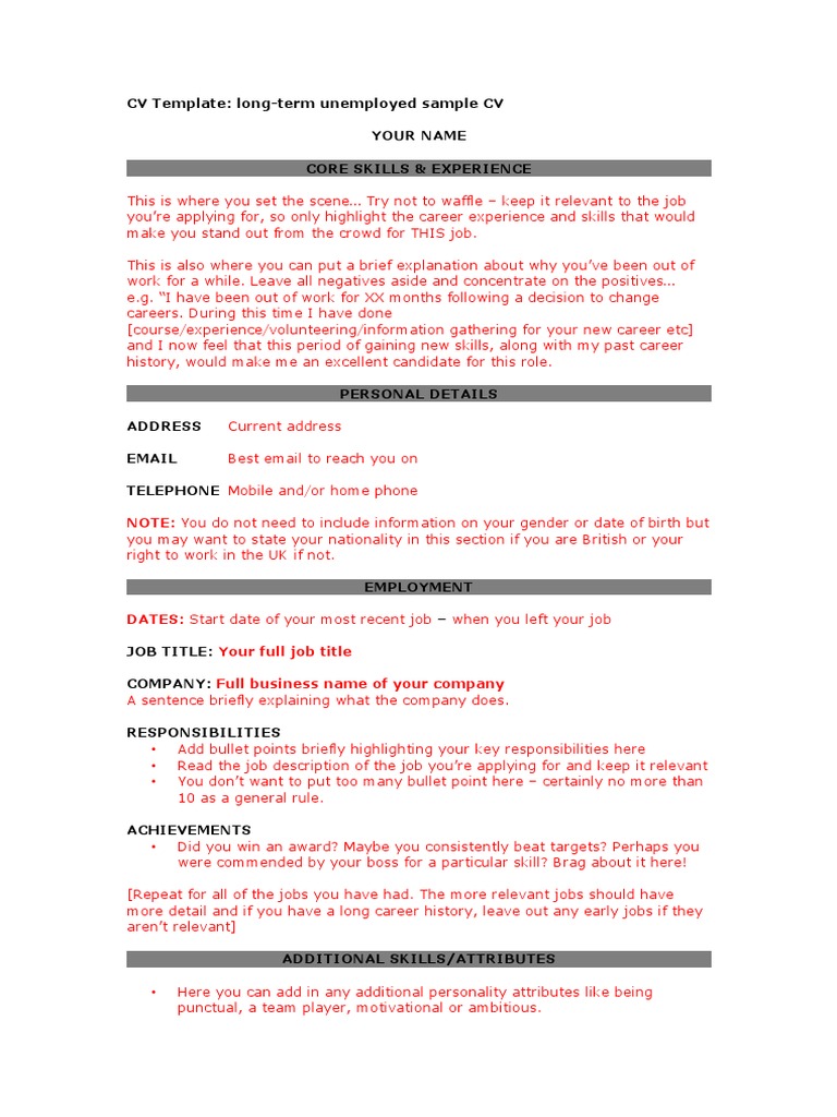 Long-Term Unemployed CV Template | PDF | Psychological Concepts | Cognition