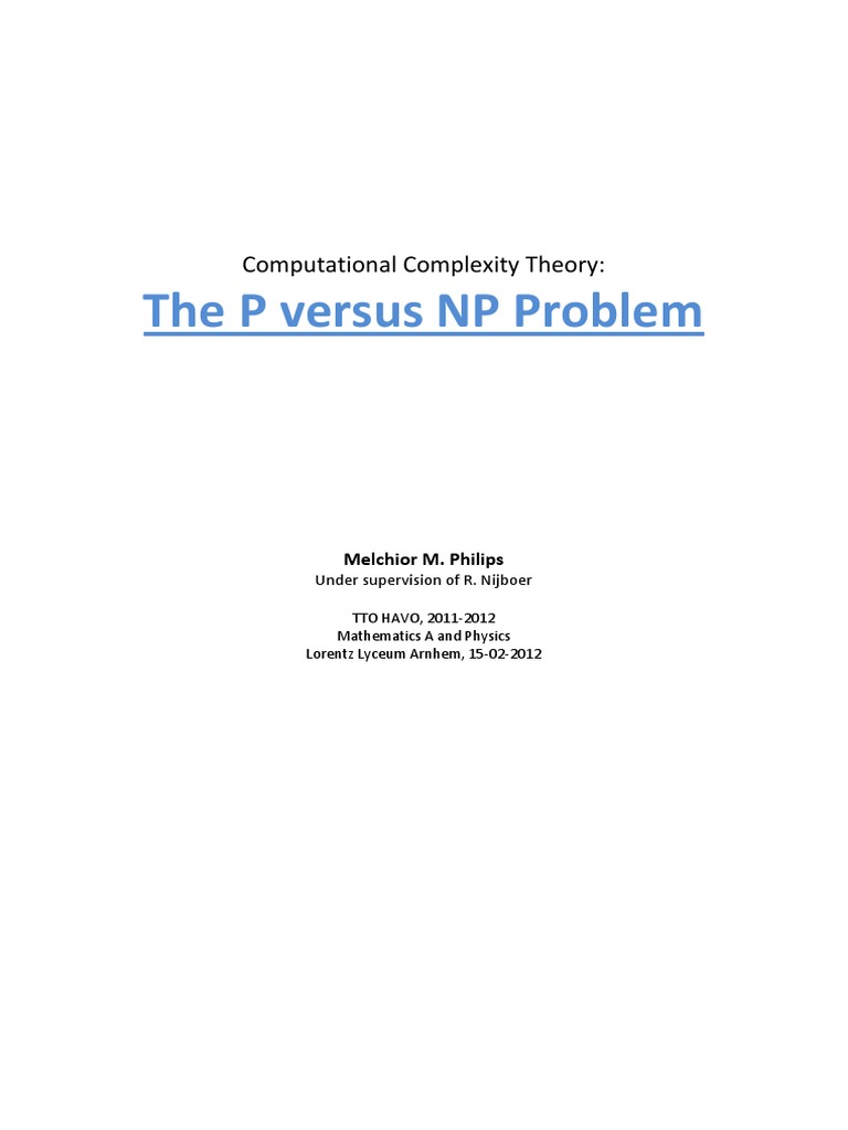 Computational Complexity Theory P Versus Np Pdf Computational Complexity Theory Time