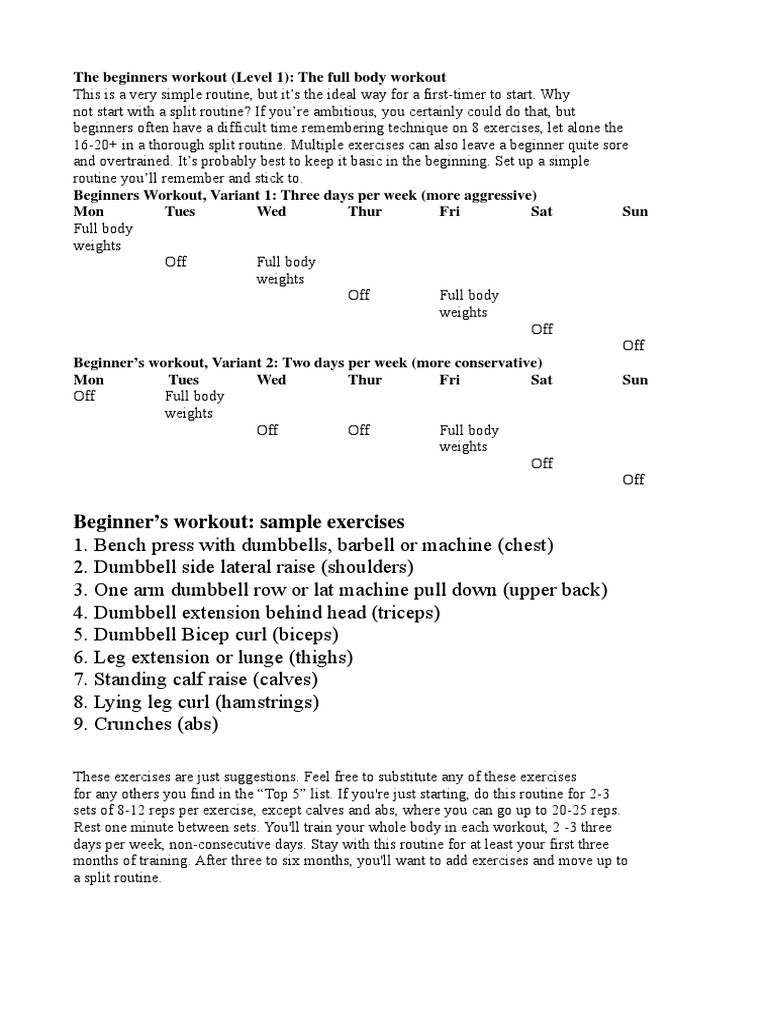 Beginner Full Body Workout Plan | PDF