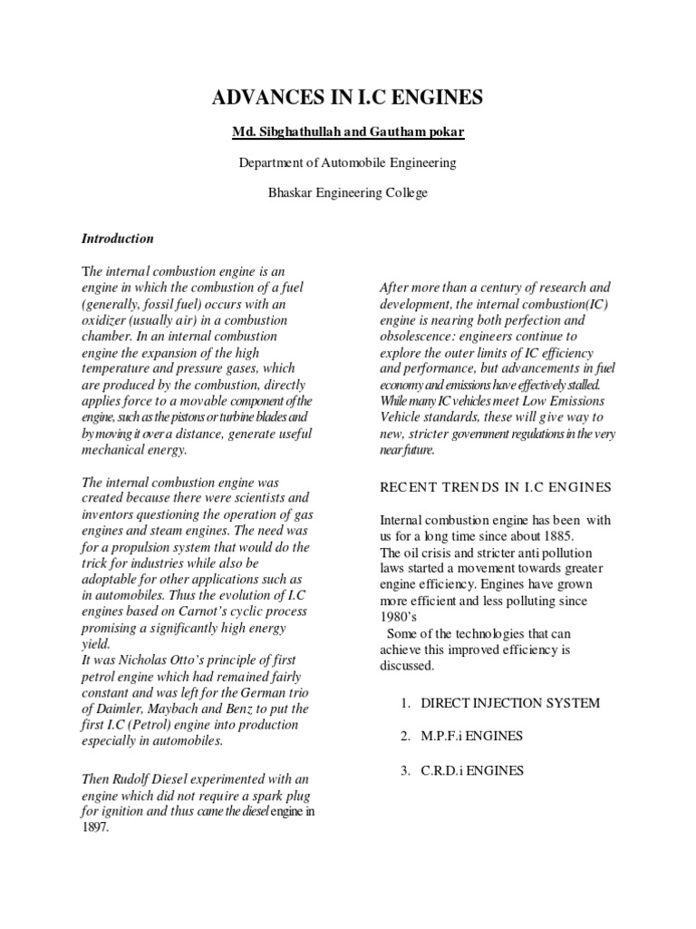 Ic Engines Abstract | PDF | Internal Combustion Engine | Engines