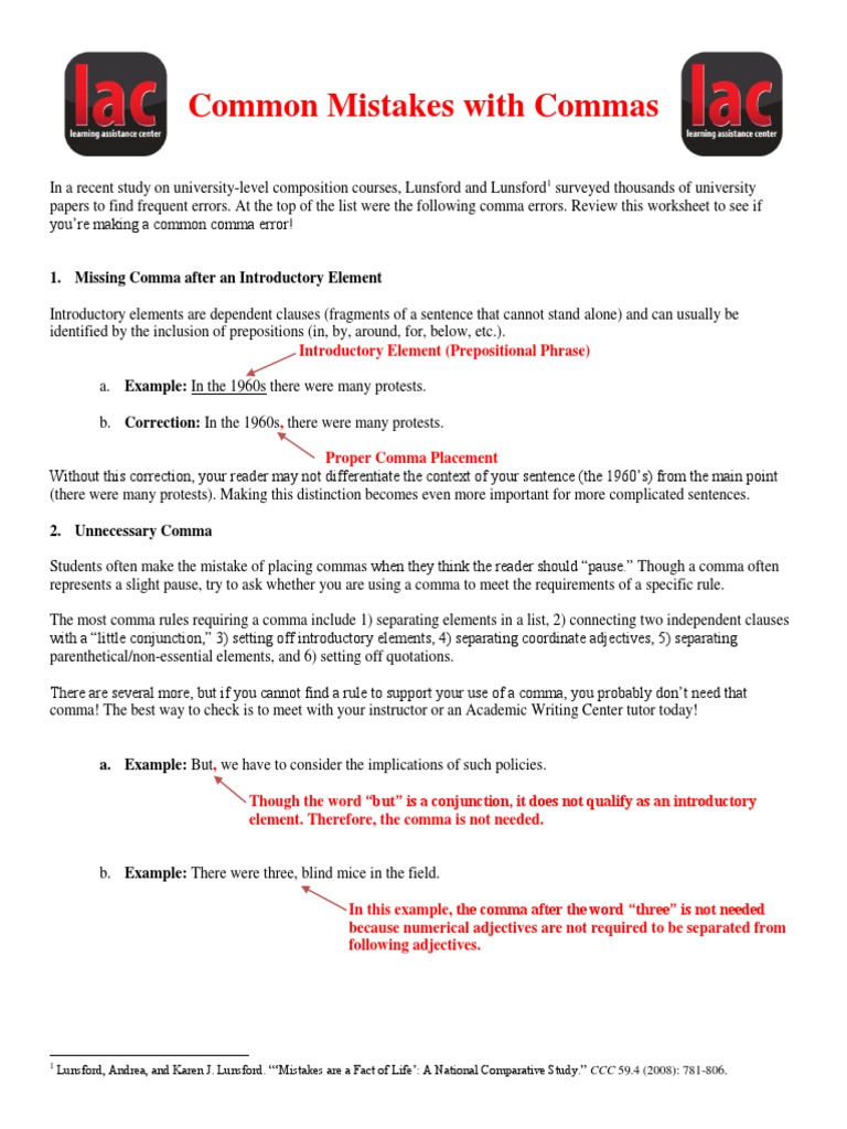 Four Most Common Comma Mistakes in 2012 | PDF | Comma | Sentence ...