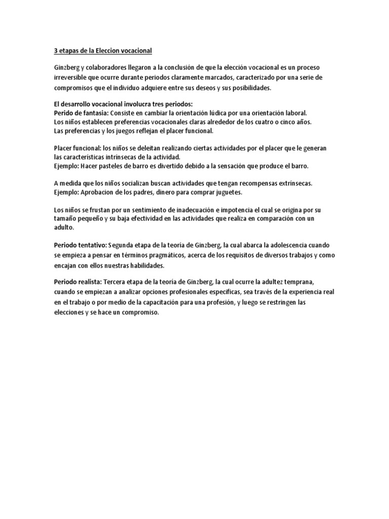 3 Etapas de La Eleccion Vocacional | PDF | Salud y bienestar