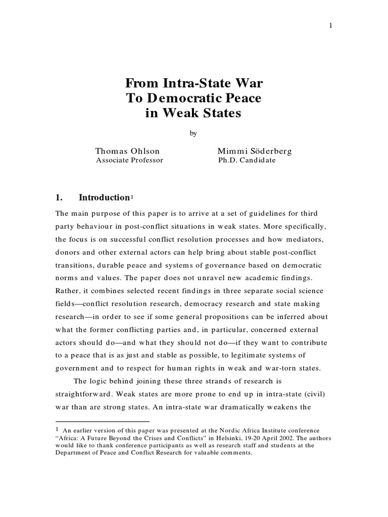 From Intra-State War To Democratic Peace in Weak States: Thomas Ohlson ...