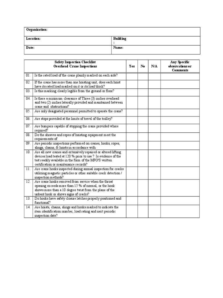 Free Pdf Of Crane Checklist