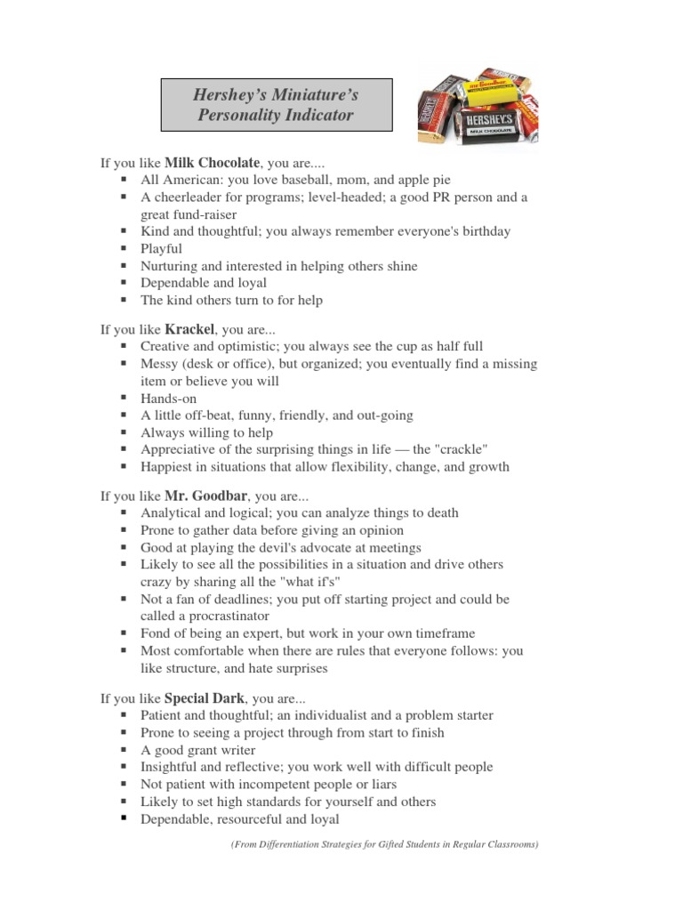 Hershey's Candy Personality Test | PDF