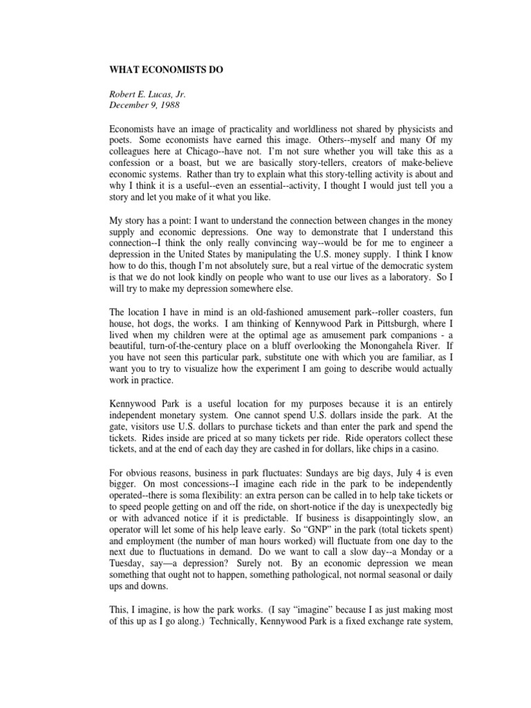 What Economists Do, by Robert Lucas | Great Depression | Money Supply