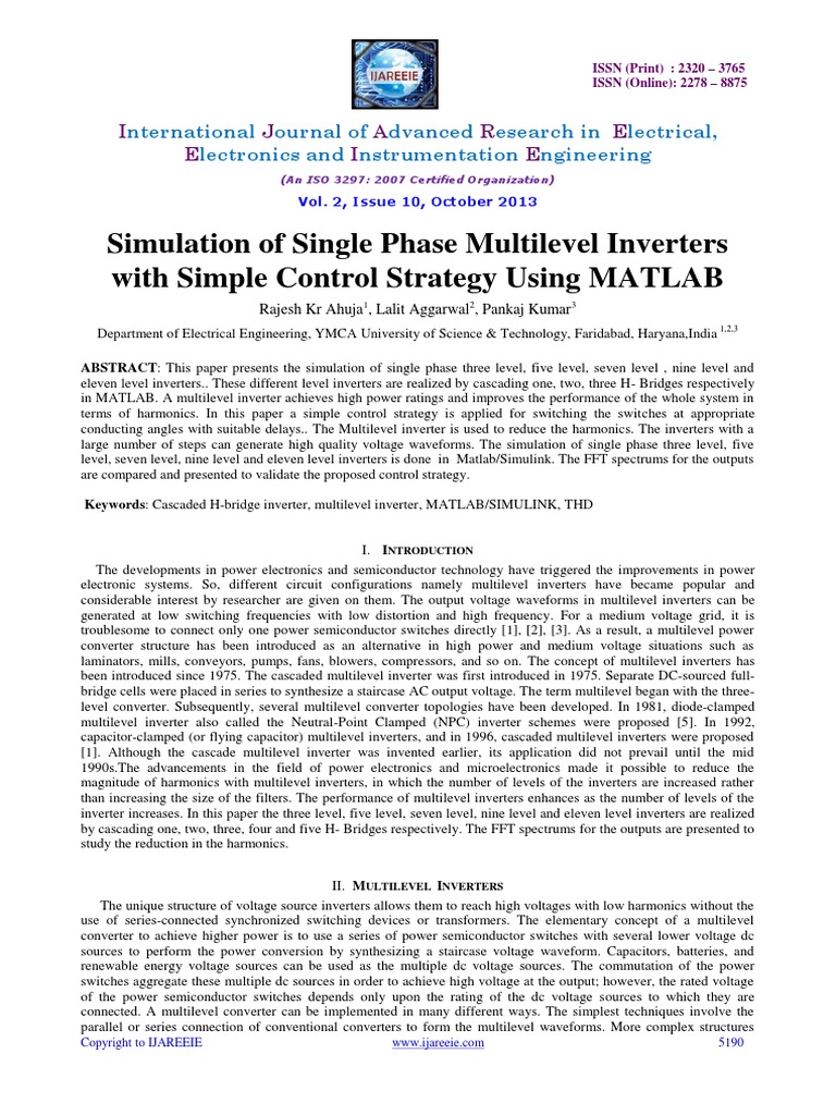 Simulation of Single Phase Multilevel Inverters With Simple Control Strategy Using MATLAB | PDF ...