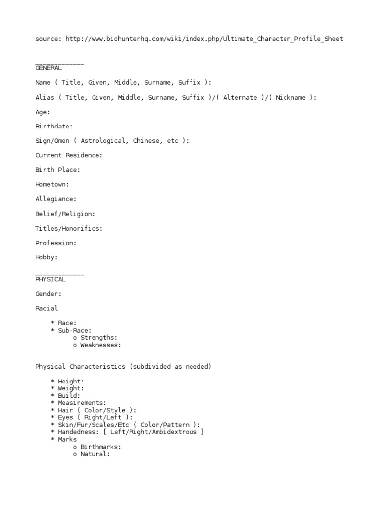 Ultimate Character Sheet | PDF | Psychological Concepts | Psychology