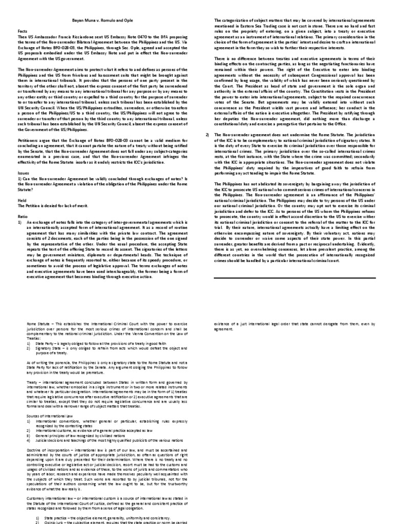 Case Digest - Bayan Muna v. Romulo | PDF | Treaty | International Relations