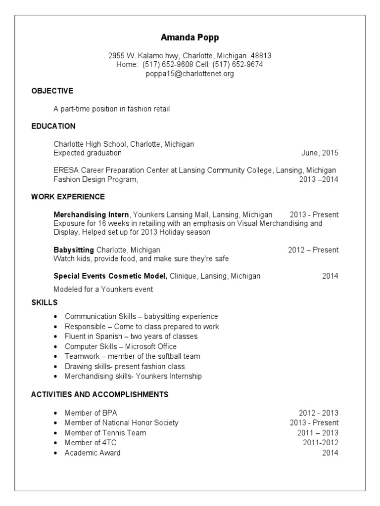 Amanda Popp's Fashion Retail Resume | PDF