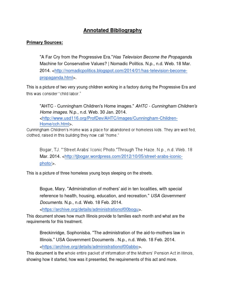 History Fair: Annotated Bibliography | Progressive Era | Welfare