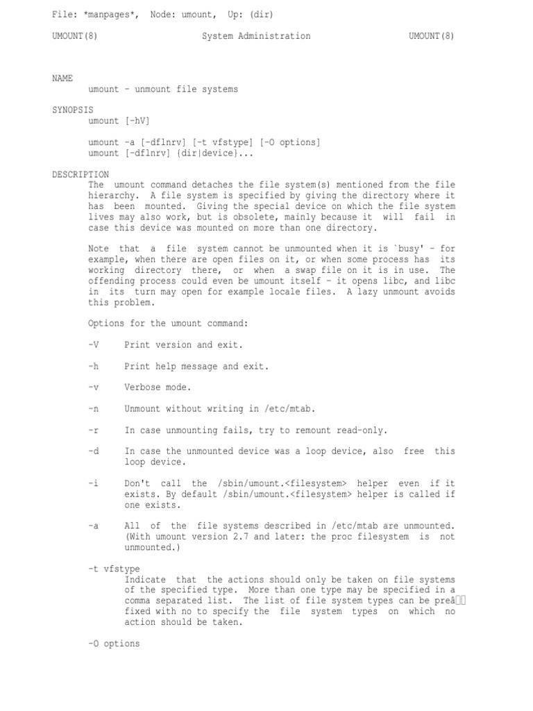 Util-linux umount command reference | PDF | File System | Computer File