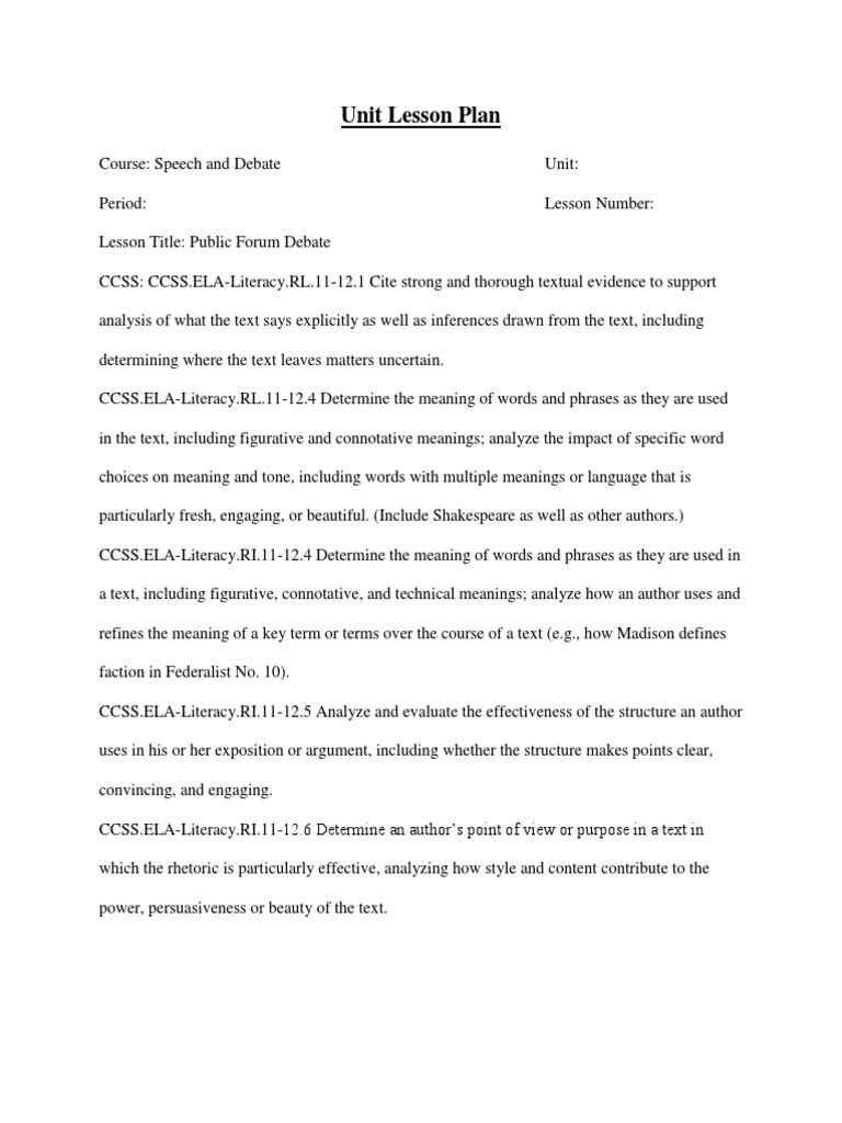 Public Forum Debate Lesson Plan | PDF | Argument | Lesson Plan