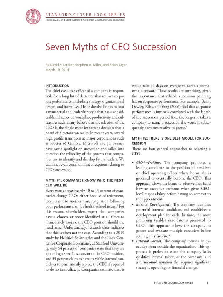 Seven Myths of CEO Succession | PDF | Succession Planning | Chief ...