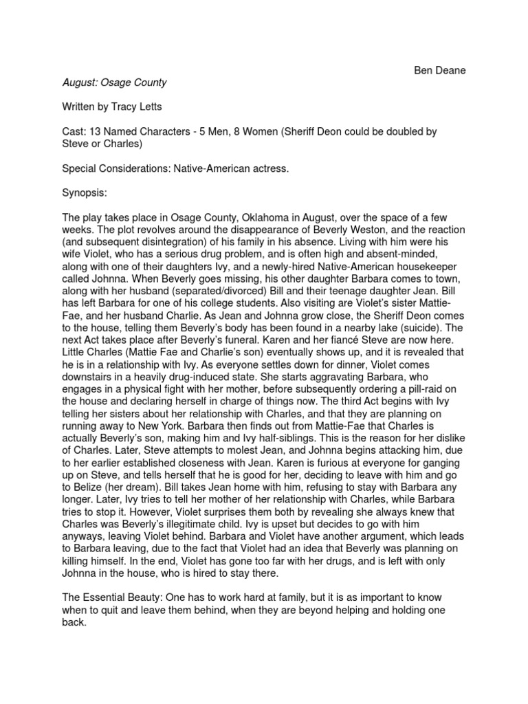 Summary (Director) - August Osage County | PDF